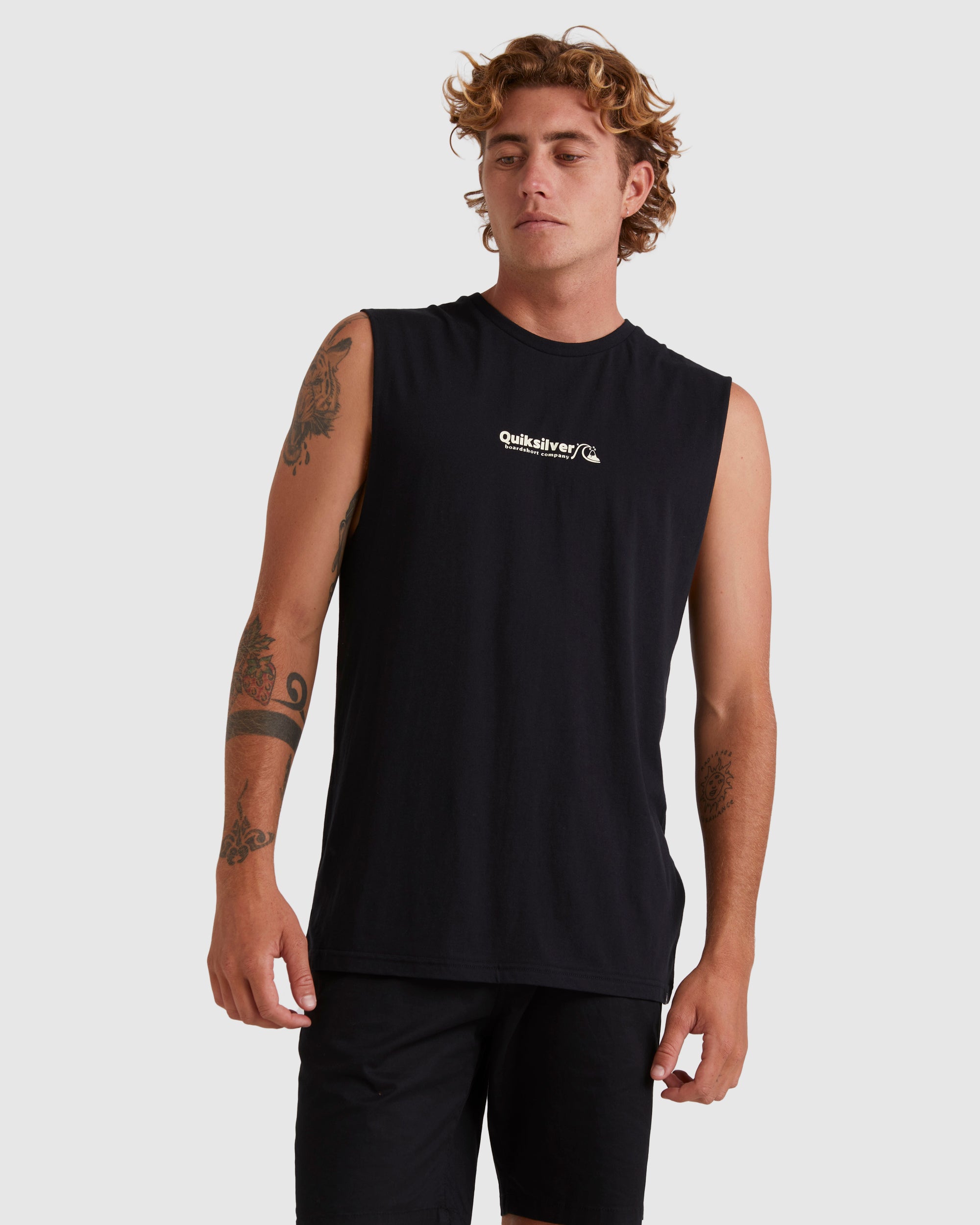 Mens Triple Up Sleeveless Muscle T-Shirt - BLACK | Quiksilver